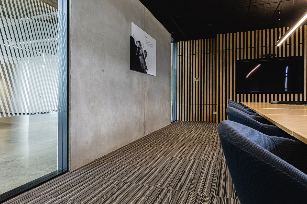 Sleek Office Fit-out Features Linear Patterned Carpets and Walls – EBOSS