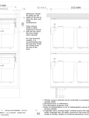 Drawings for Hideaway Compact 2 x 15L Handle Pull — White by Hideaway ...