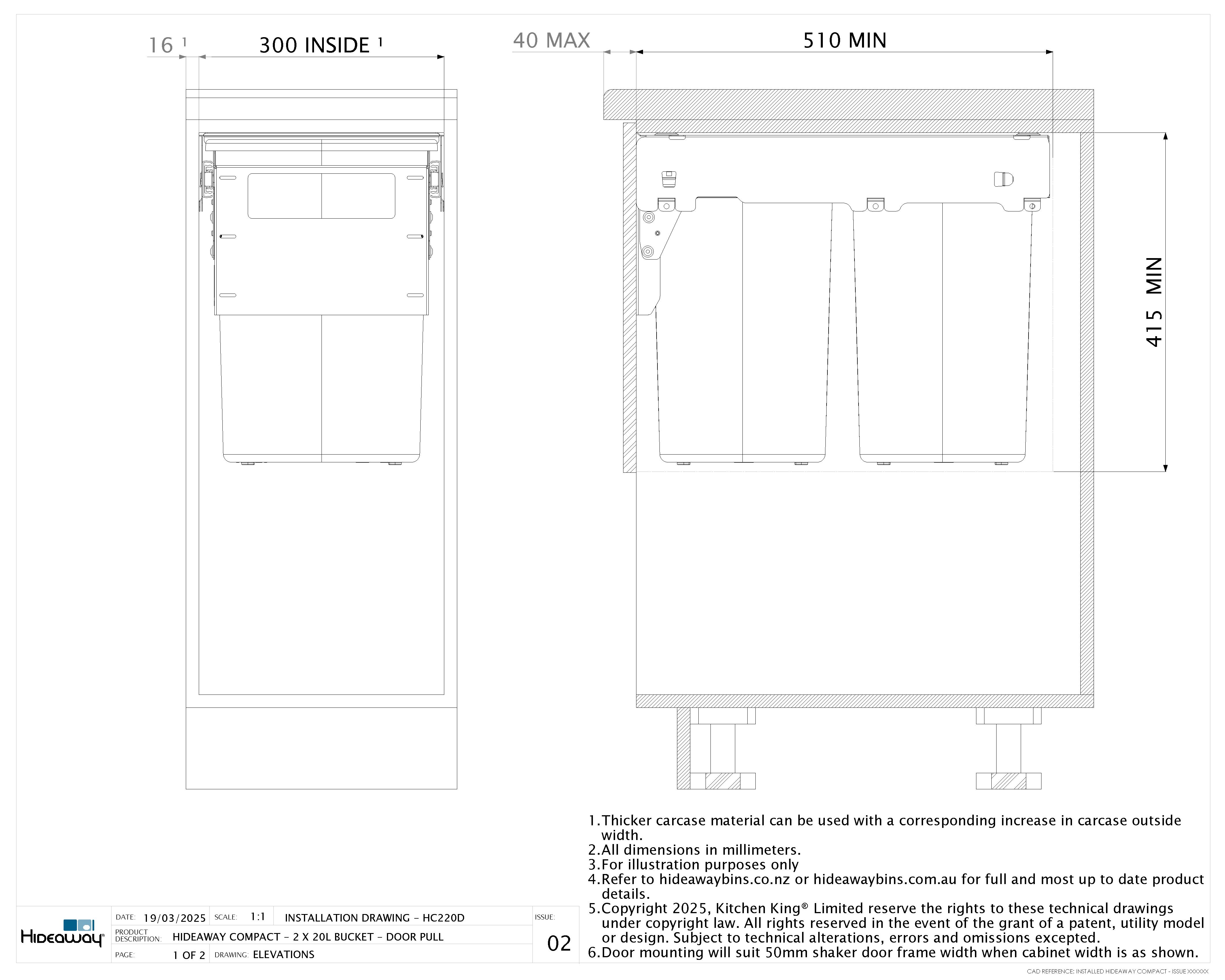 Drawings for Hideaway Compact 2 x 20L Bucket Door Pull — Cinder by ...