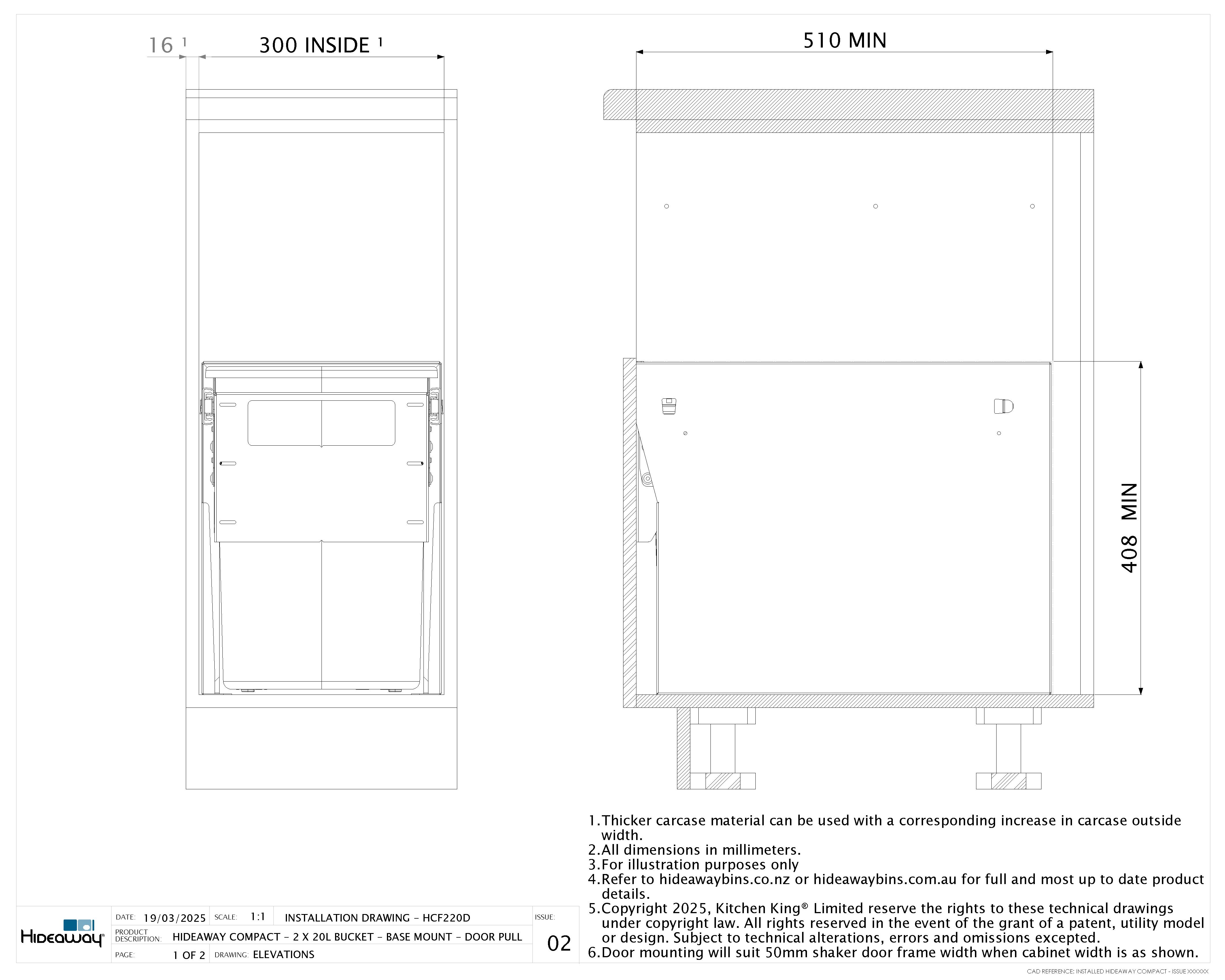 Drawings for Hideaway Compact 2 x 20L Floor Mounted Handle Pull ...