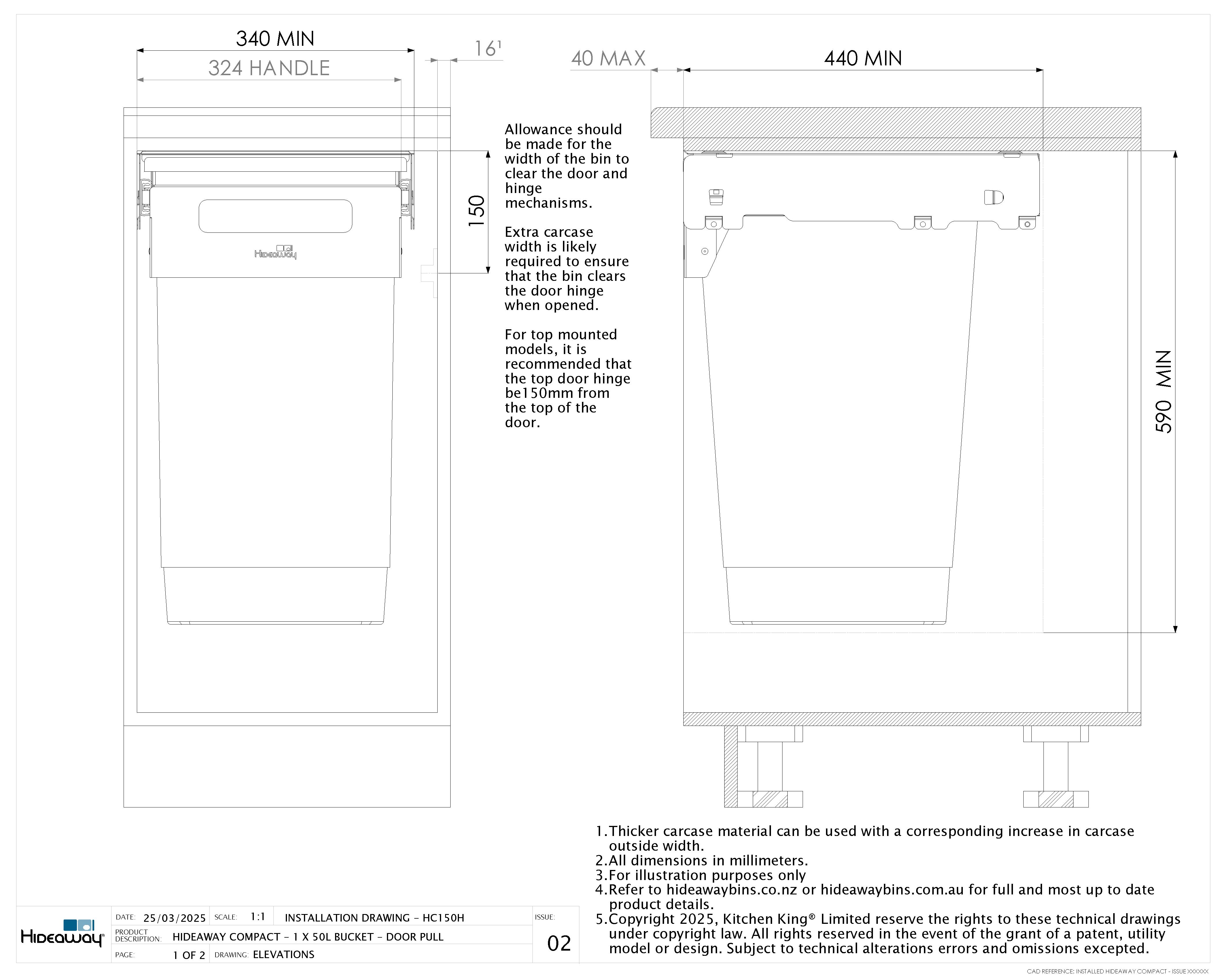Hideaway Compact 1 x 50L Handle Pull — White by Hideaway Bins – EBOSS