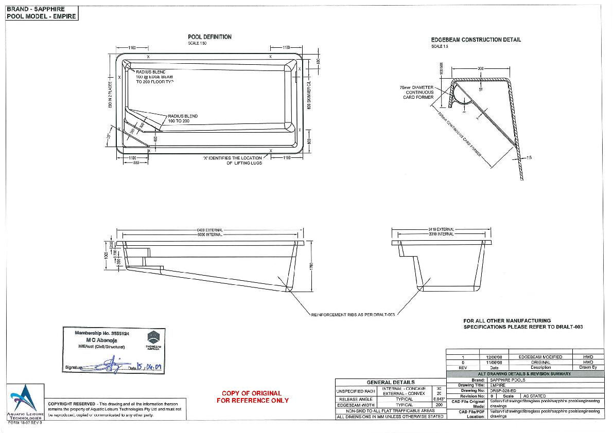 Drawings for Oxford Series Fibreglass Pools by The PoolHouse – EBOSS